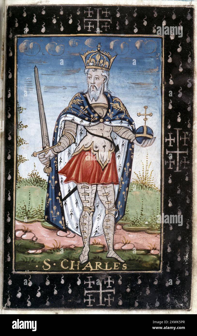 Charlemagne (742 - 814), King of the Franks, dressed as an emperor ...