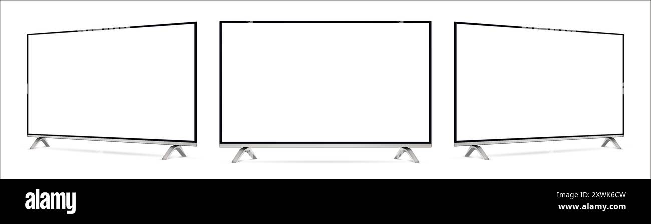 Three television with empty display, realistic set device screen mockup ...