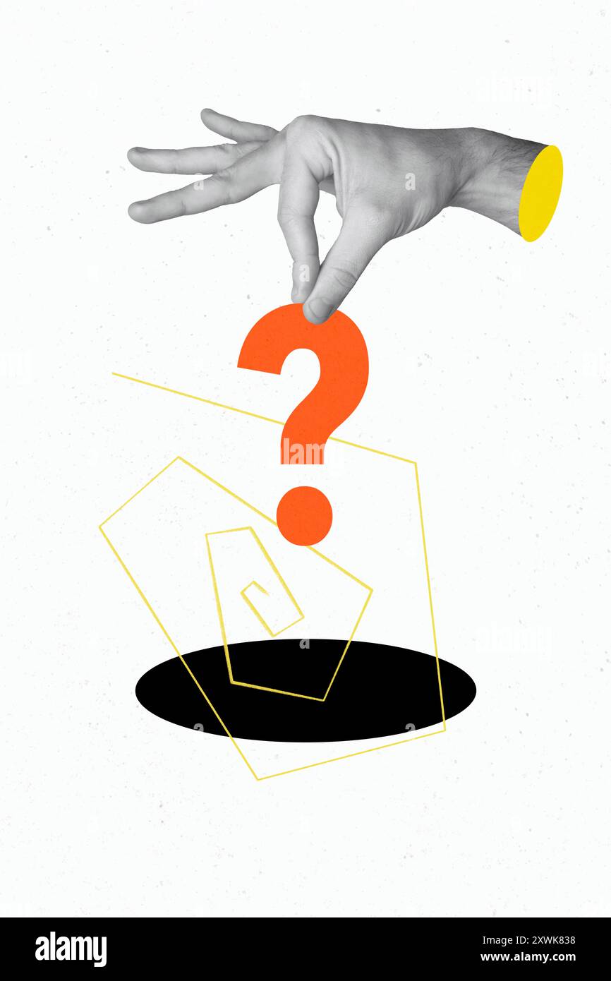 Vertical creative image collage human 3d hand body fragment question ...