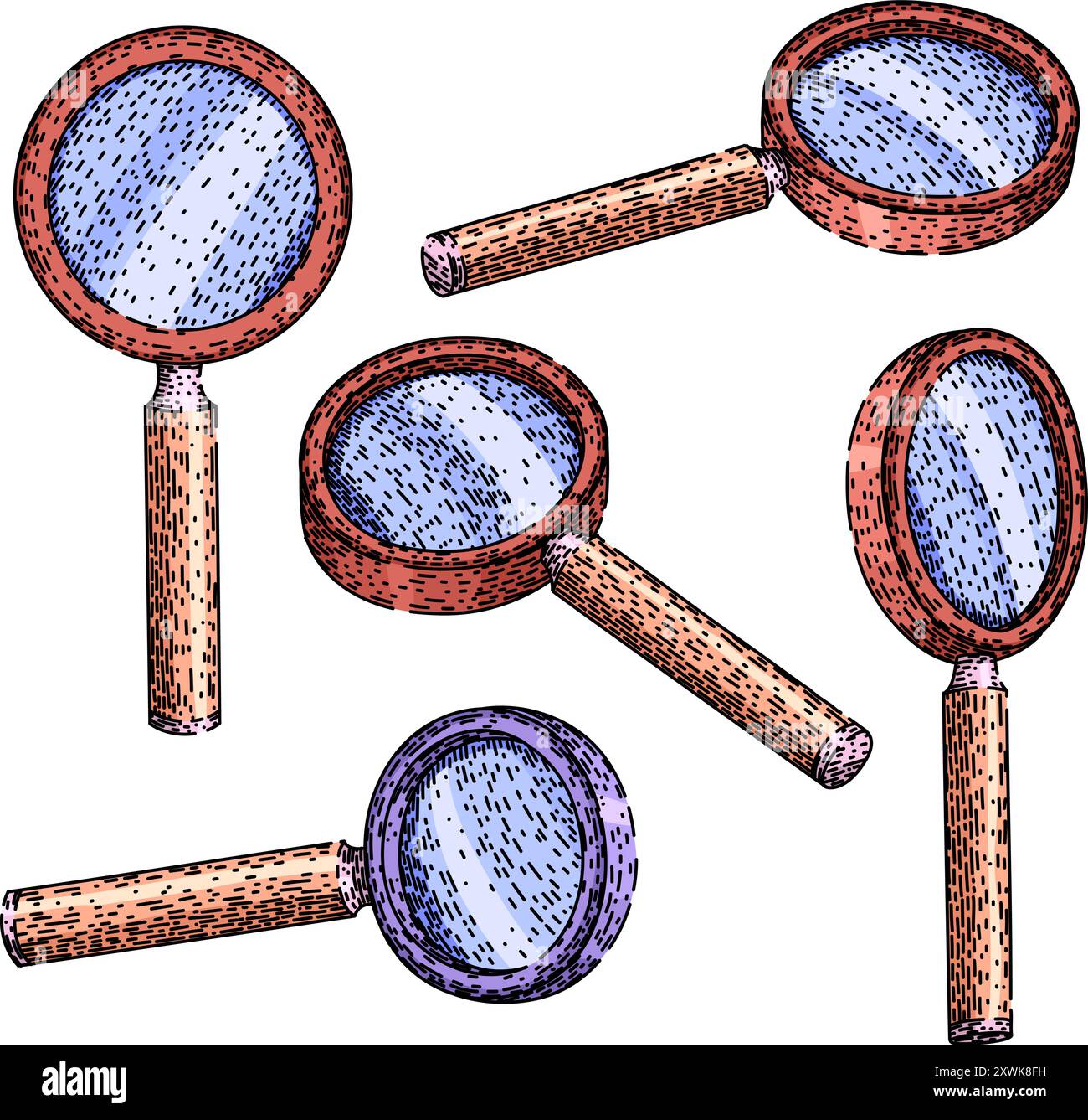 magnyfying glass set sketch hand drawn vector Stock Vector Image & Art ...