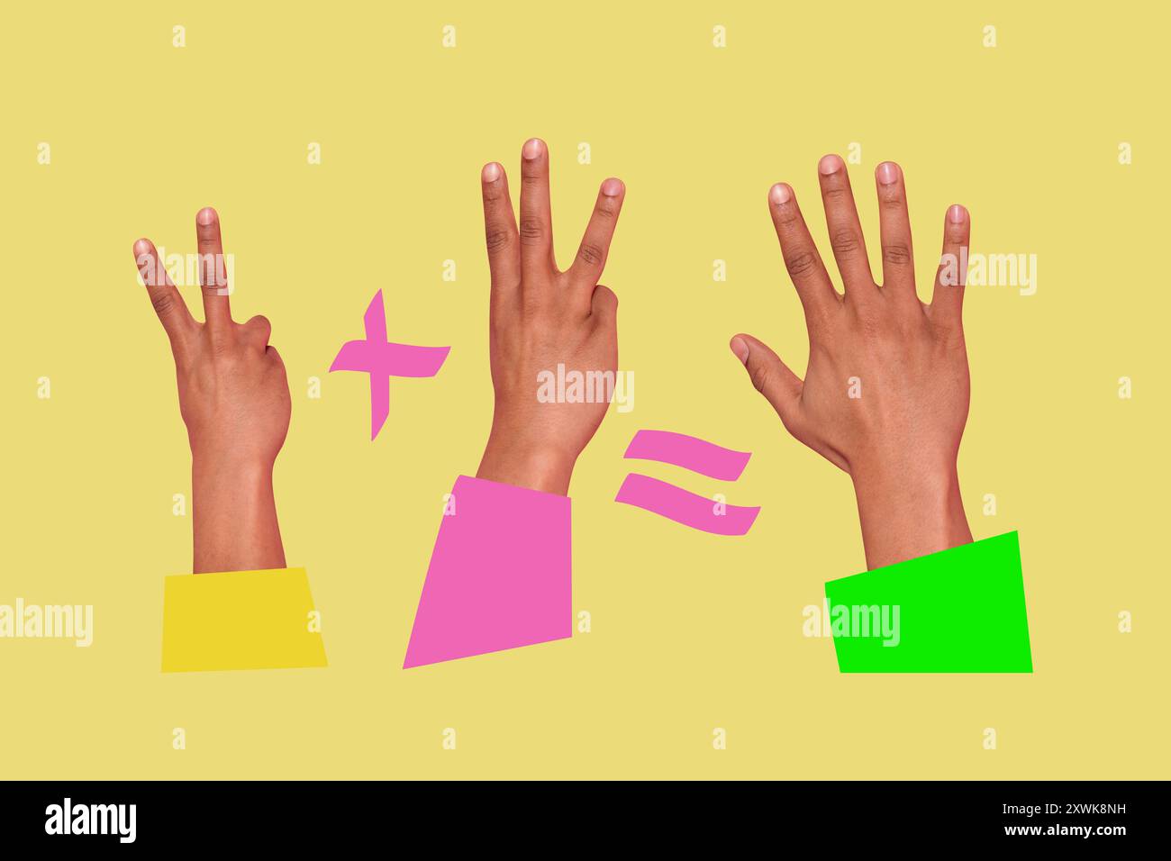 Composite photo collage of student hands show numbers count math ...