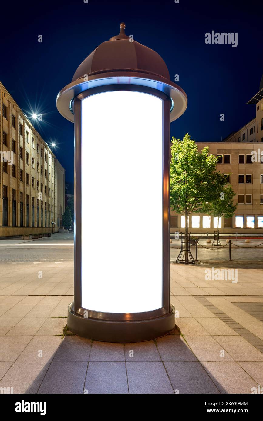 Round Advertising Poster Stand Mockup. Retro Style Illuminated ...