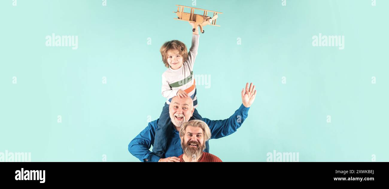 Fathers day. Grandfather, father and grandson child, banner. Family ...