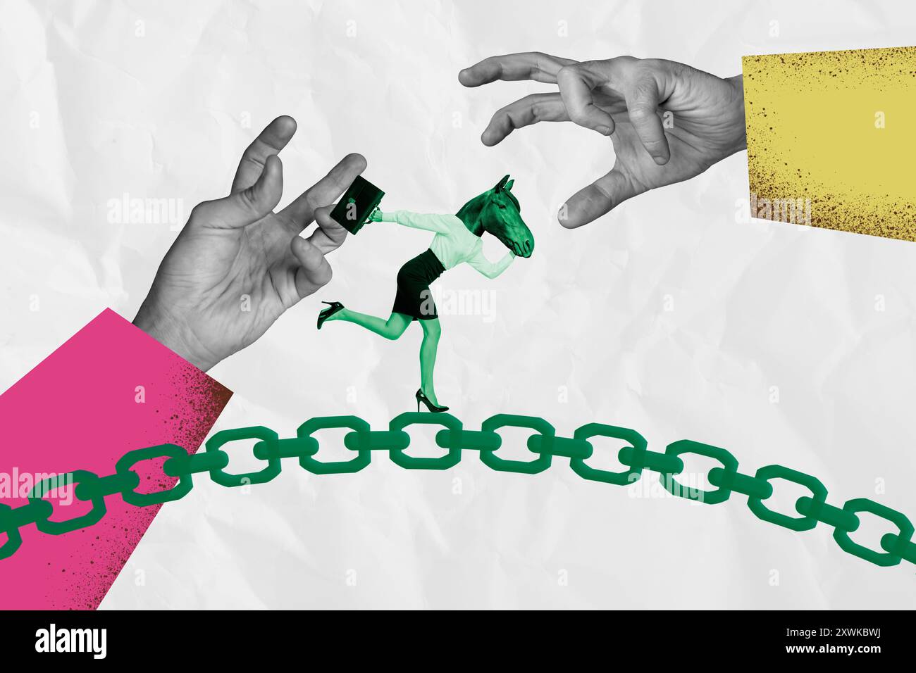 Creative image picture headless woman horse face run chain overcome ...