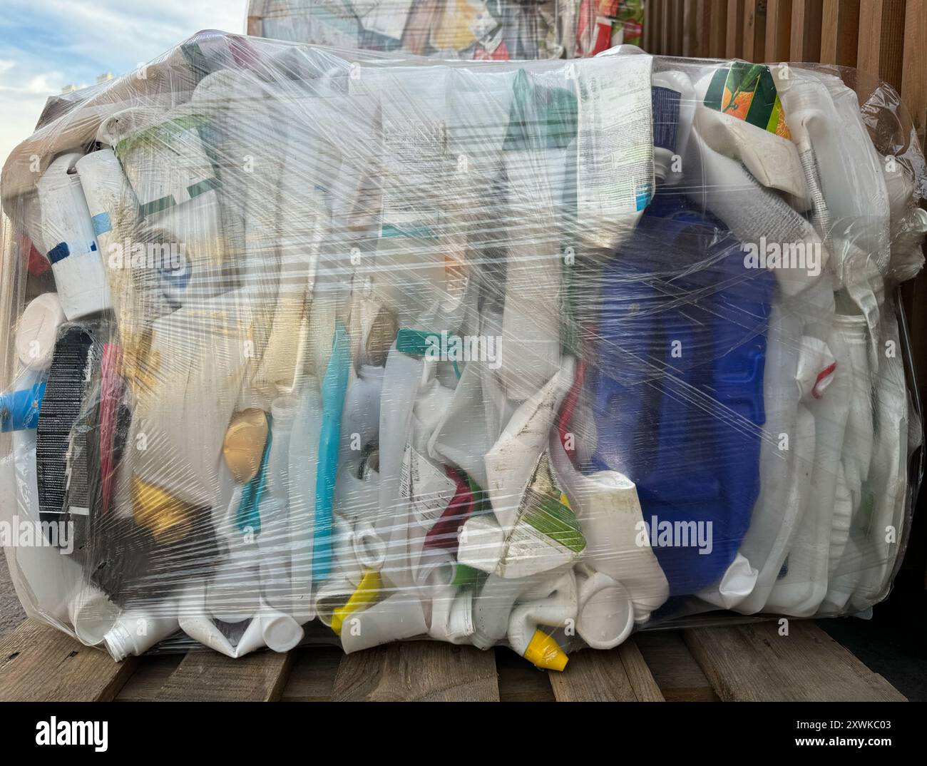 Plastic bottles,compressed into bales and ready for recycling. Zero ...