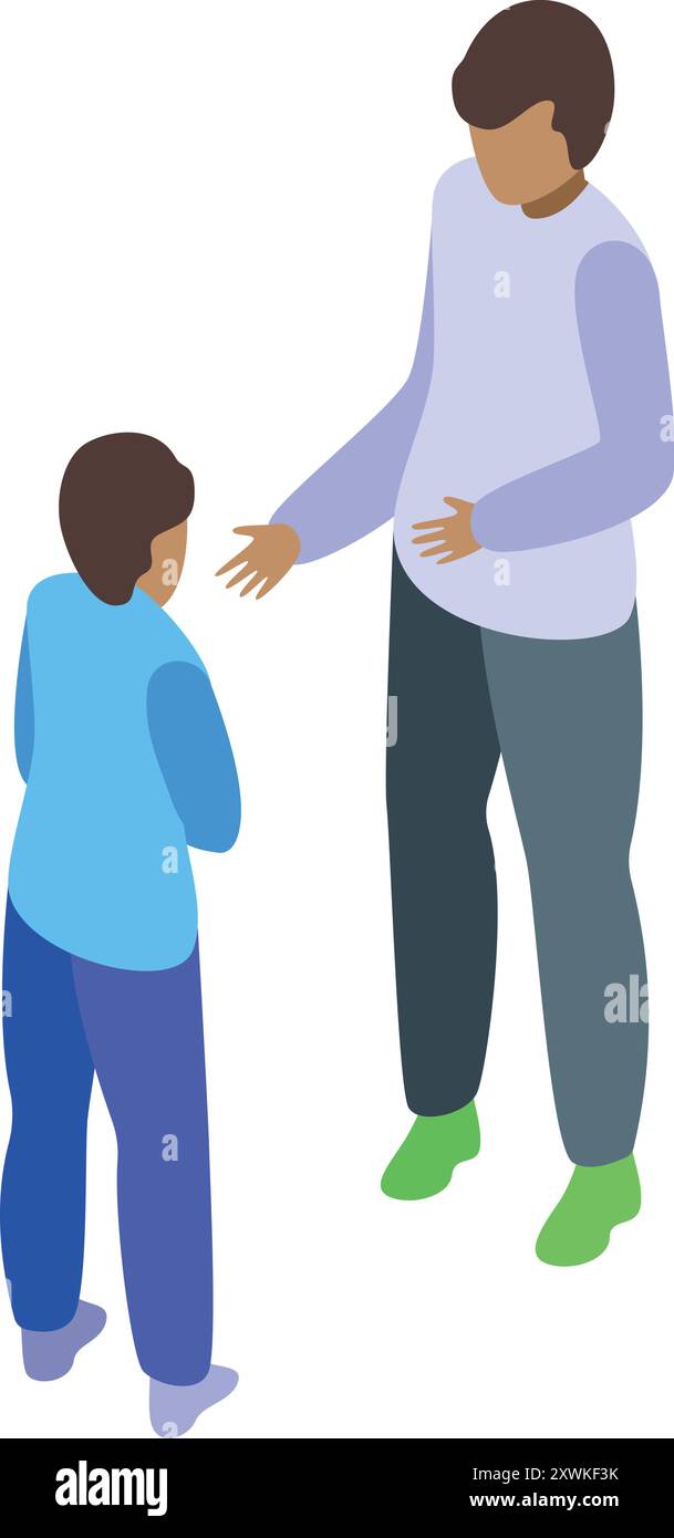 Father comforting his sad son, parenting and family values isometric vector illustration Stock ...