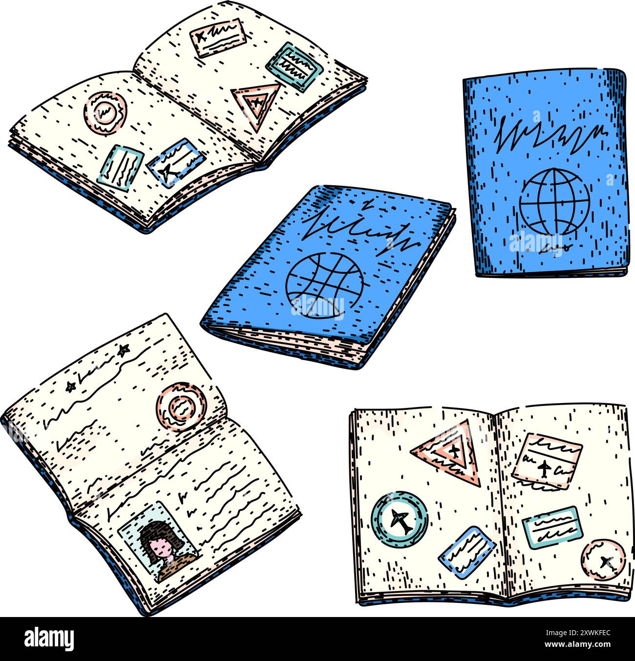 passport set sketch hand drawn vector Stock Vector Image & Art - Alamy