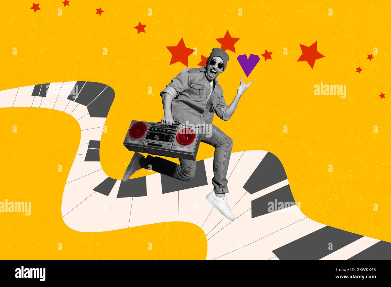 Vertical image collage headless woman drawing doodles mess mind chain ...