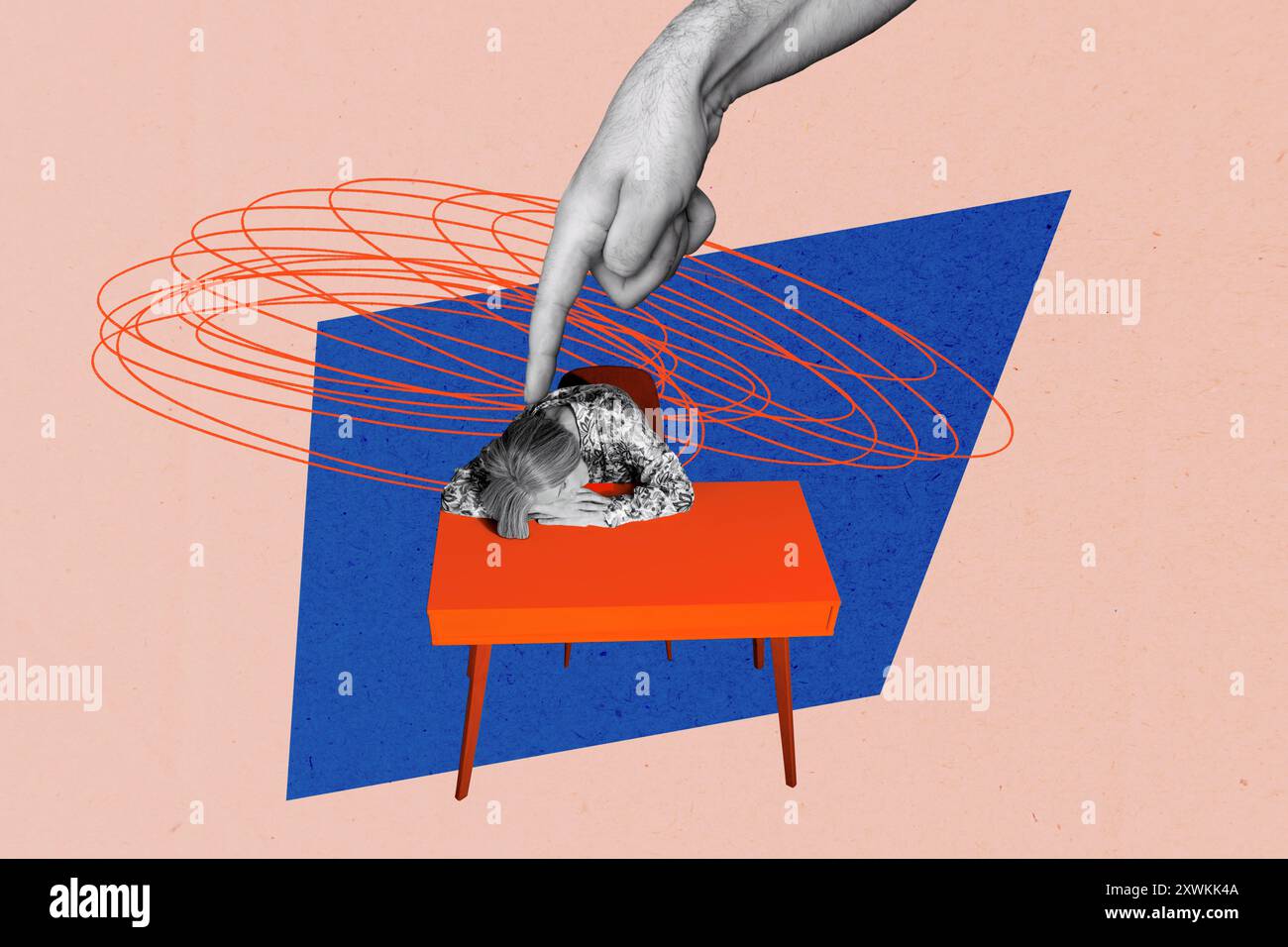 Creative collage picture human hand asleep woman tired exhausted ...