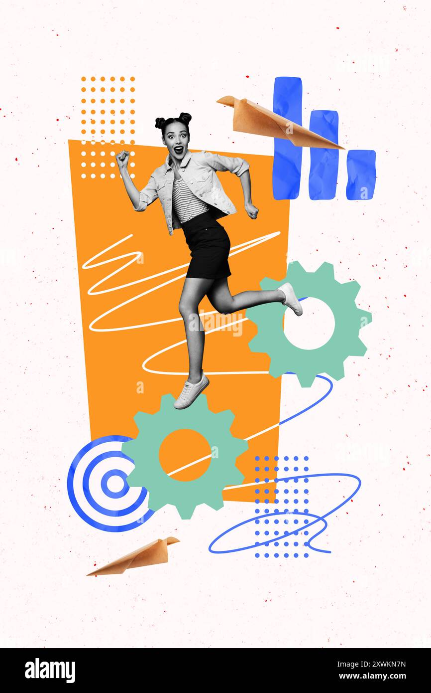 Vertical poster collage young woman business project management ...