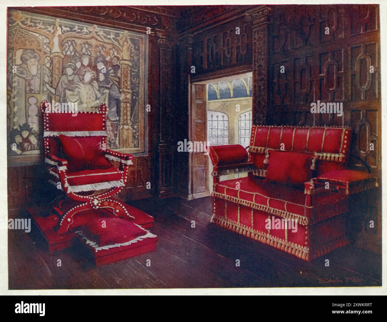 Möbel um die Jahrhundertwende 1900, Gepolsterter Sessel und Couch mit ...