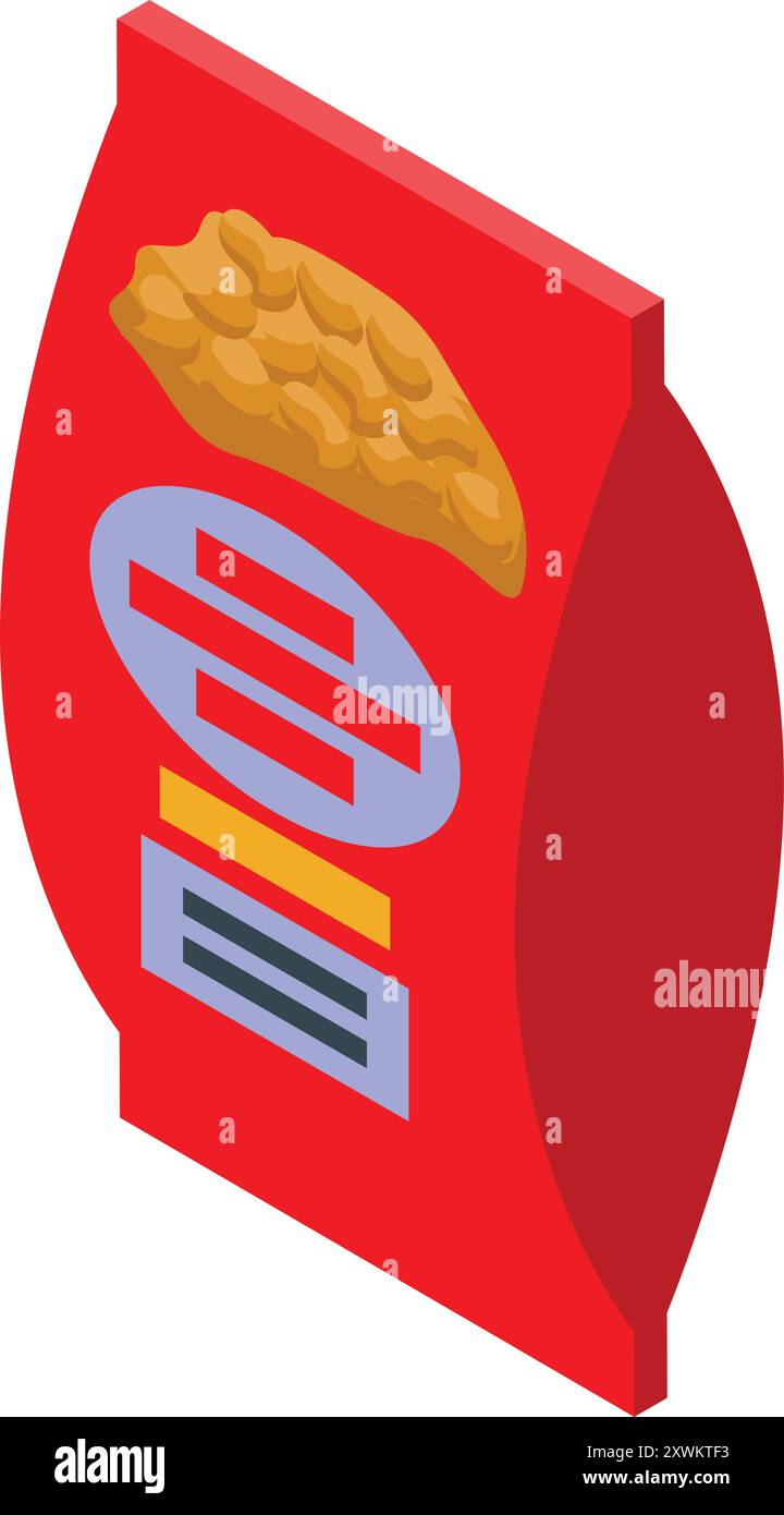 Red foil bag packaging lying with snacks isometric view isolated on ...