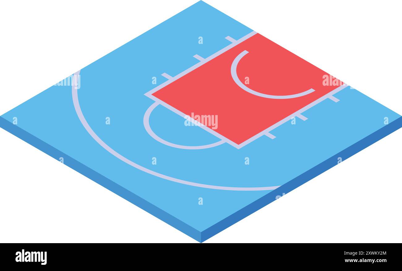 Isometric view of a basketball court, showing the three point line and ...