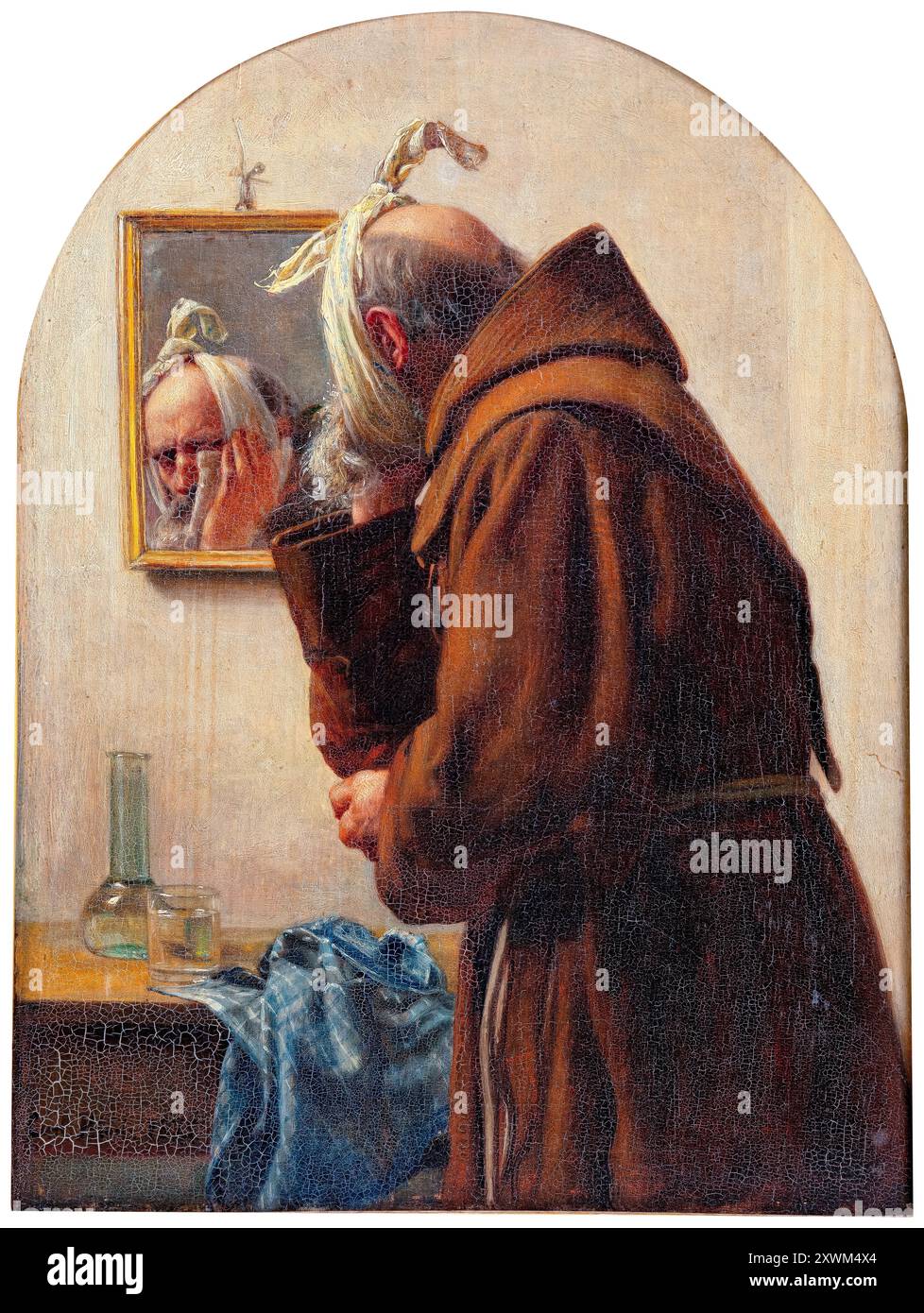 Carl Bloch, A monk examines himself in a mirror, painting 1875 Stock ...