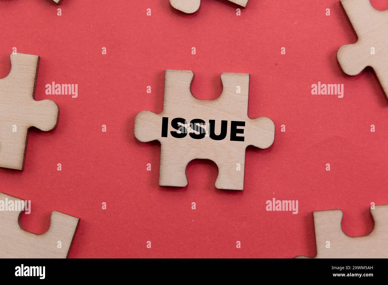 A single puzzle piece with the word "issue" stands out on a bright red ...