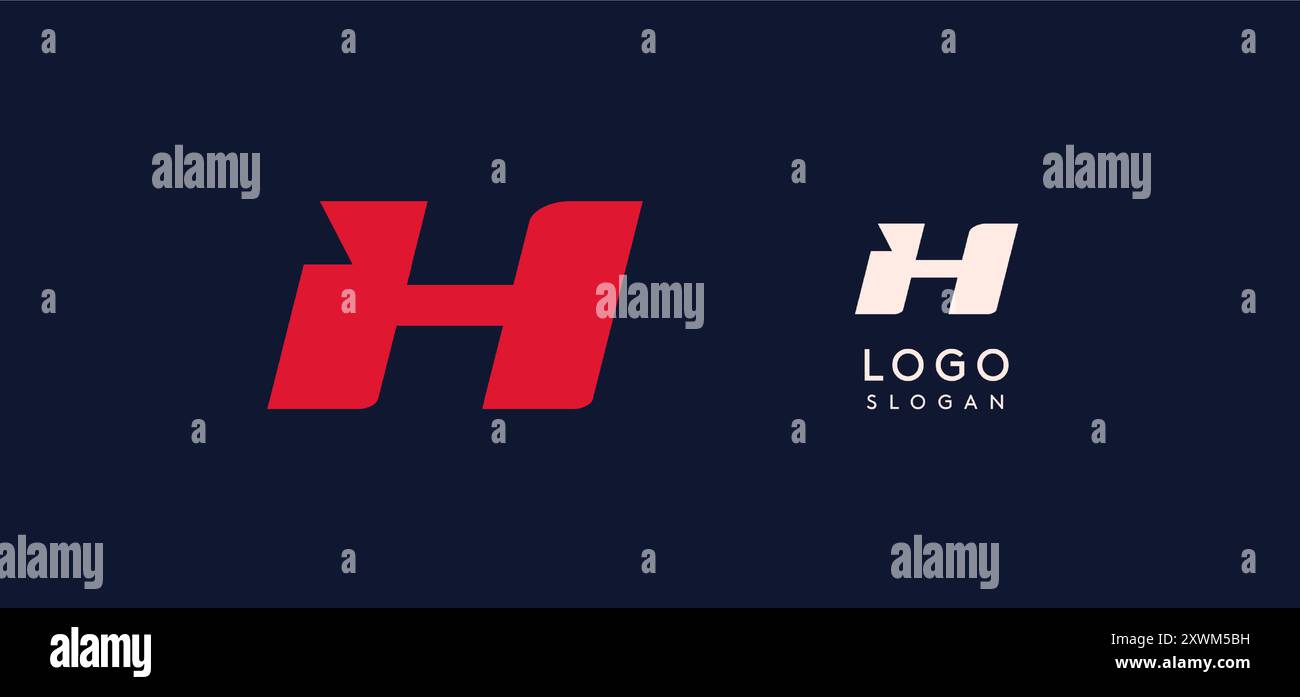 Wide bold red letter H, modern dynamic logo for business identity of ...