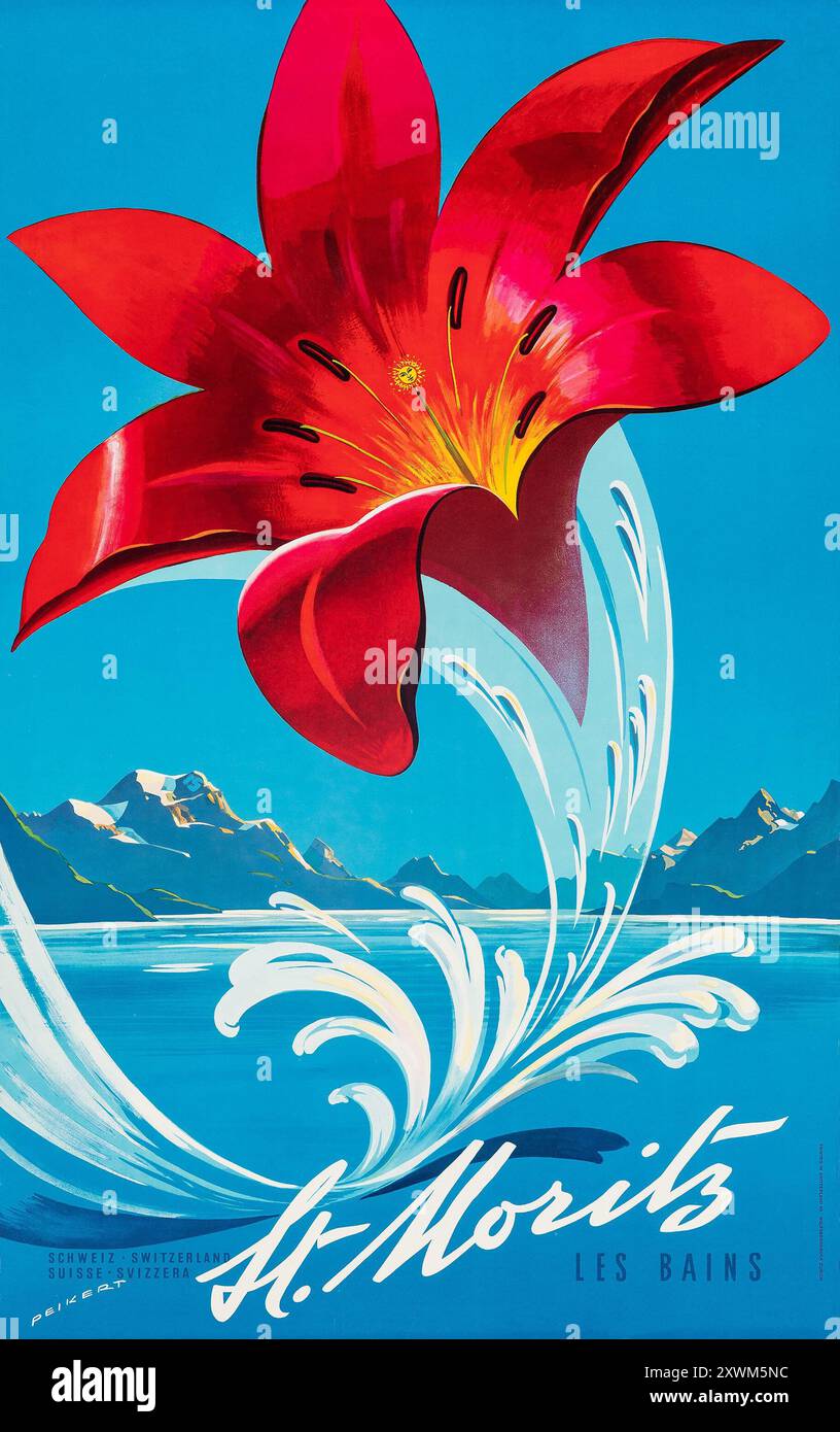 St. Moritz Les Bains (1958) Swiss Travel Poster - Martin Peikert ...