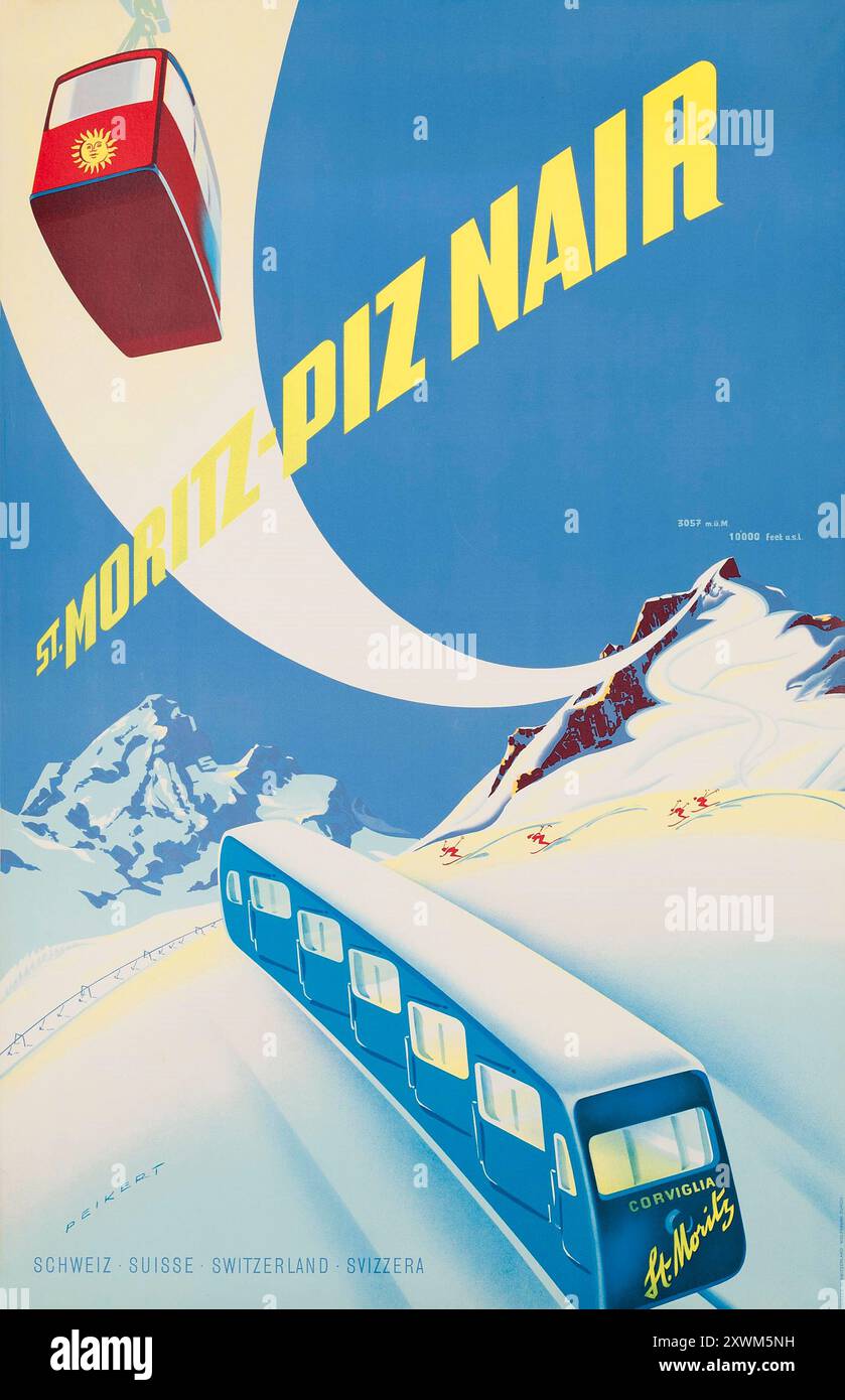St Moritz Piz Nair - Schweiz, Suisse, Switzerland - Travel poster by ...