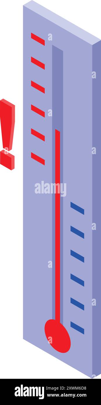 Isometric thermometer showing high temperature with exclamation mark ...