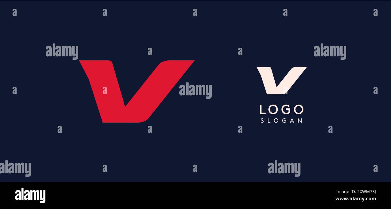 Wide bold red letter V, modern dynamic logo for business identity of ...
