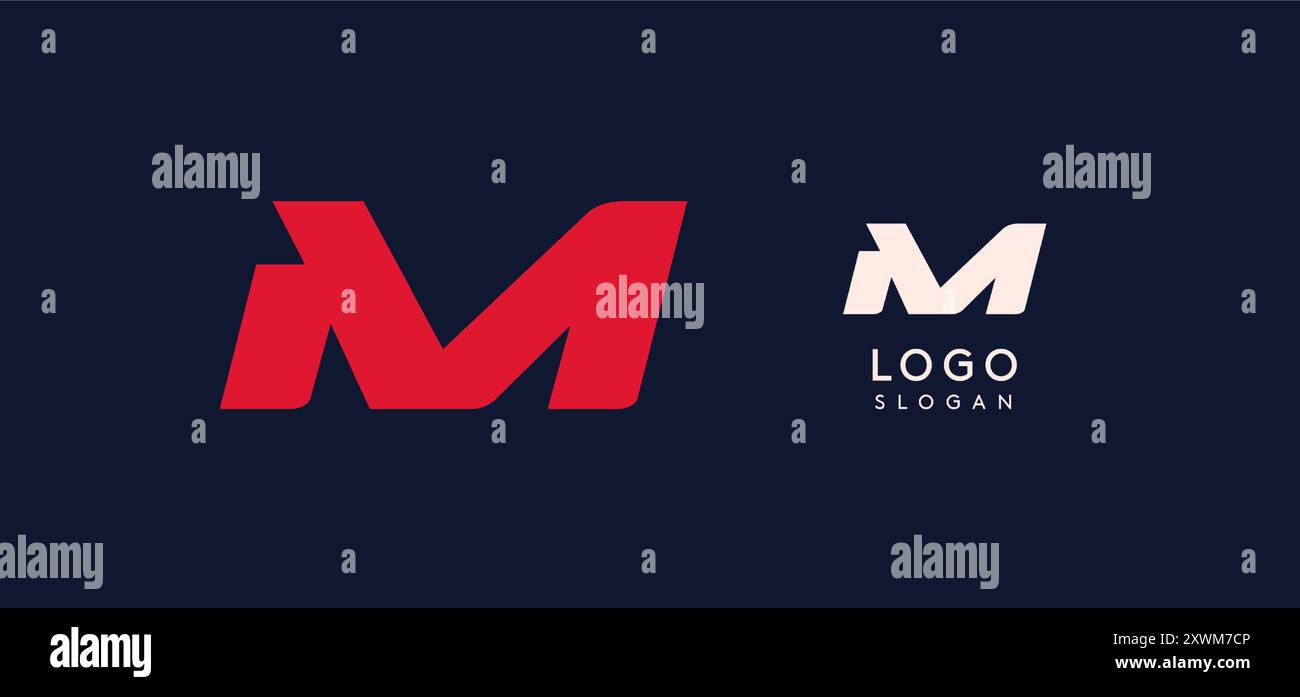 Wide bold red letter M, modern dynamic logo for business identity of ...