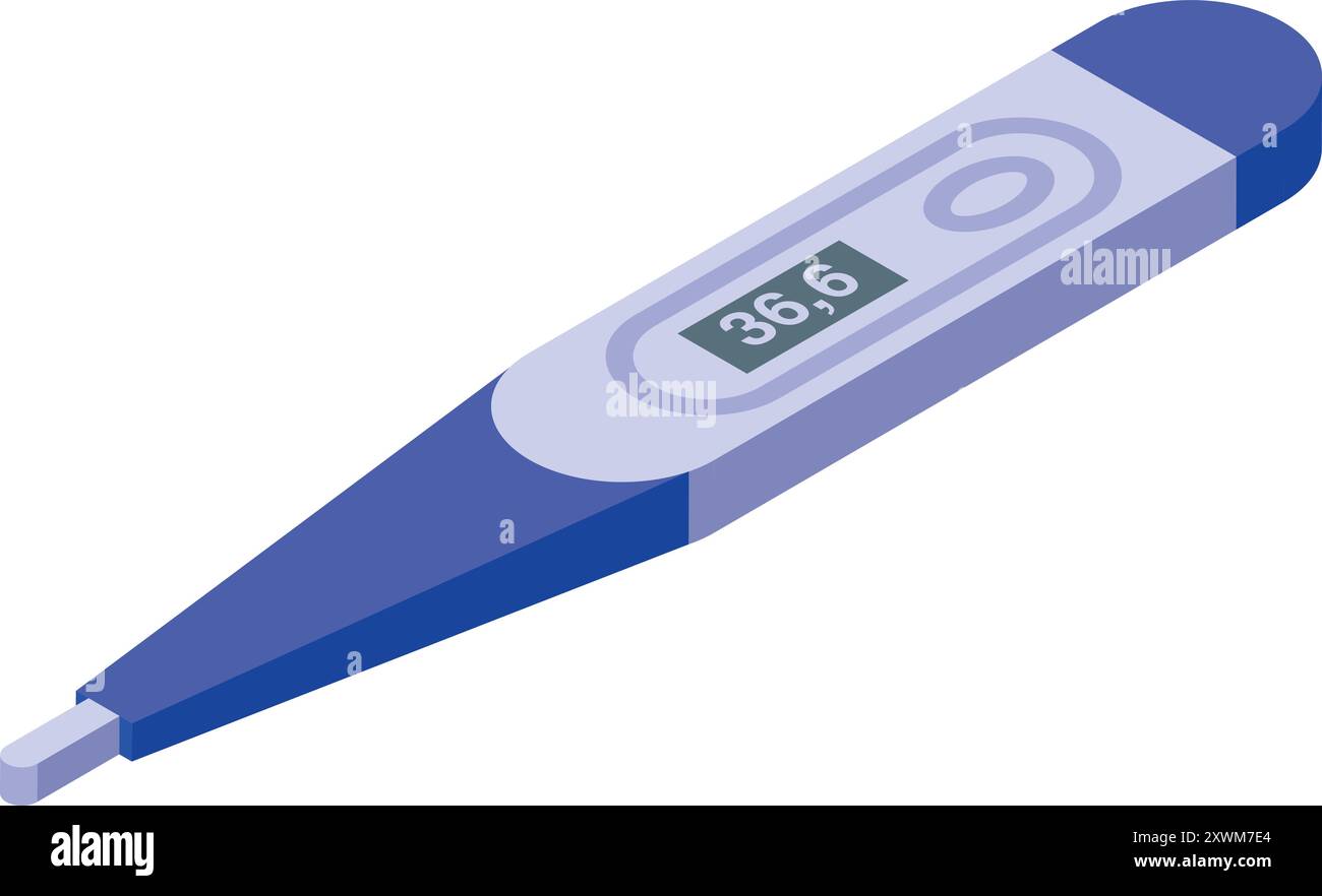 Electronic thermometer displaying normal body temperature in isometric ...