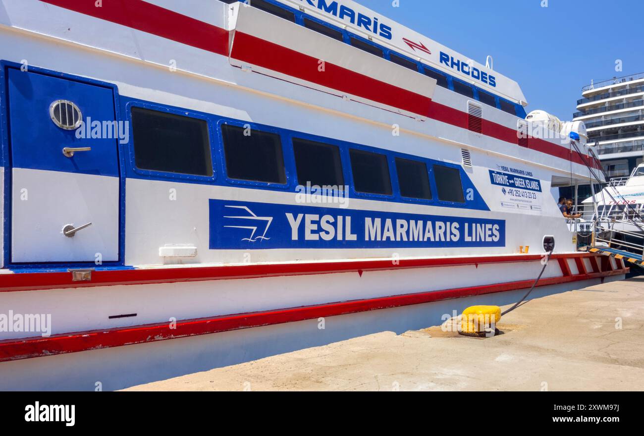 Yesil Maramis Lines passenger ferry at Rhodes port, Greece Stock Photo ...