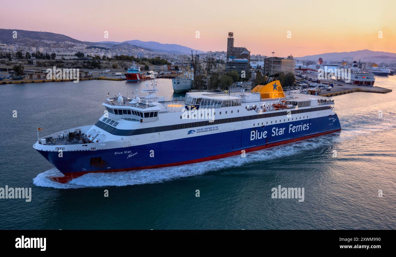 Blue Star Ferry sailing out of the Piraeus Port, Athens, Greece Stock ...