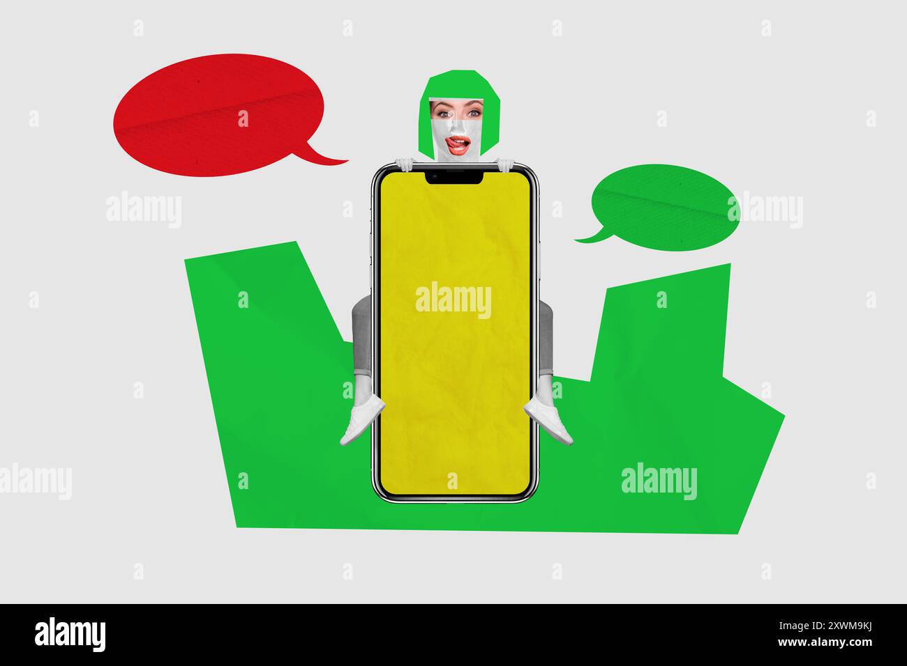 Creative collage smartphone textbox message reply answer touchscreen ...