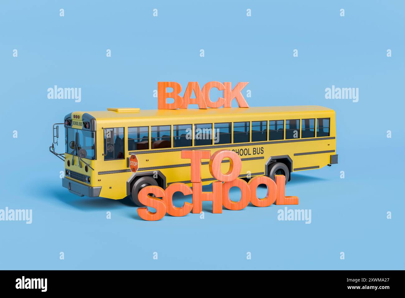 Yellow school bus is parked with a wooden sign saying back to school ...