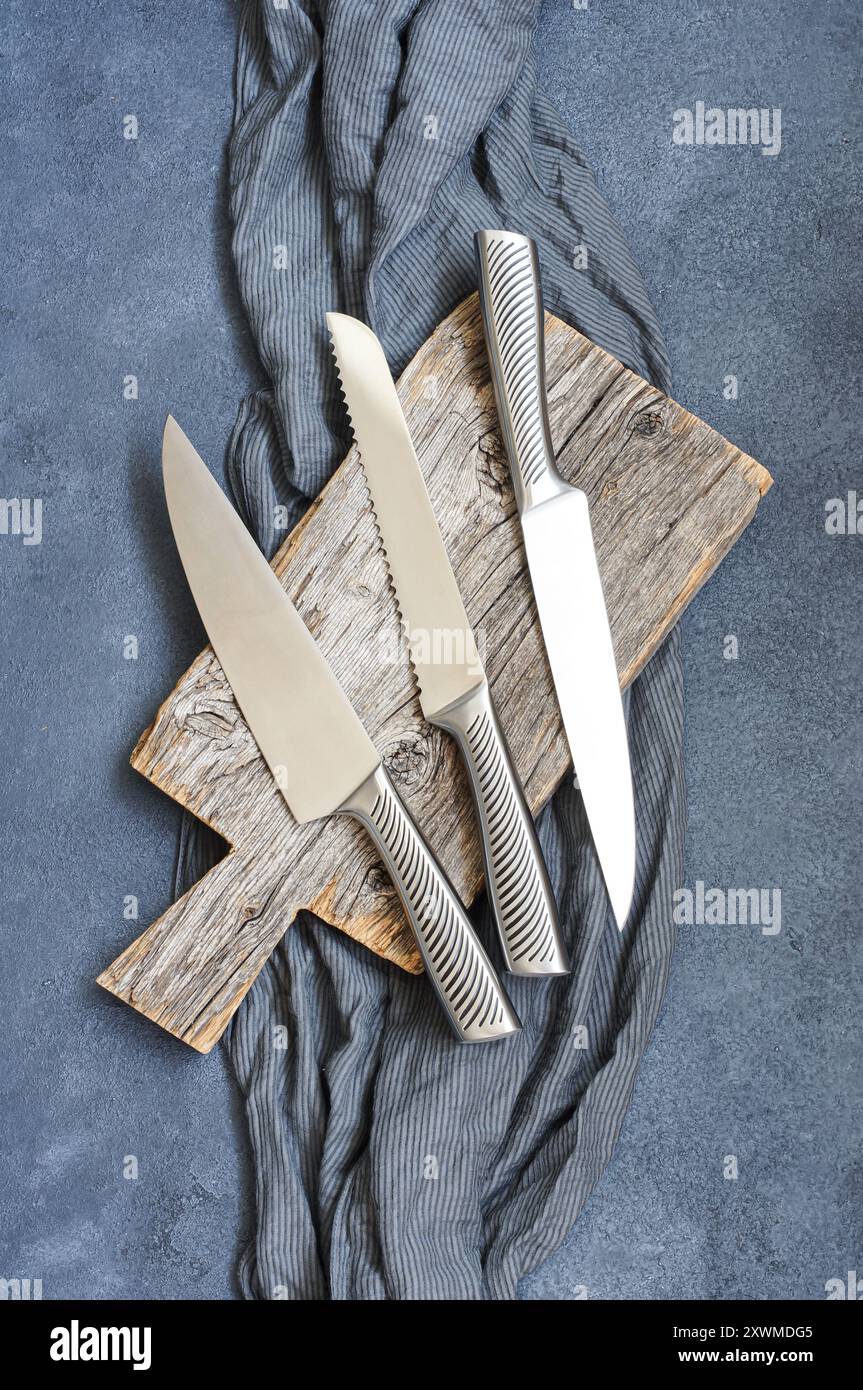 Casting steel various chef knife, Set of modern sharp kitchen knives on ...