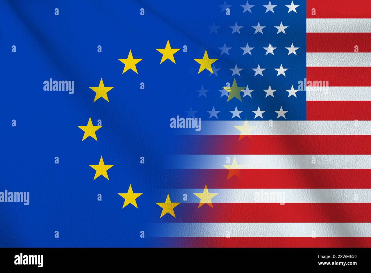 Flags of European Union and USA, double exposure Stock Photo - Alamy