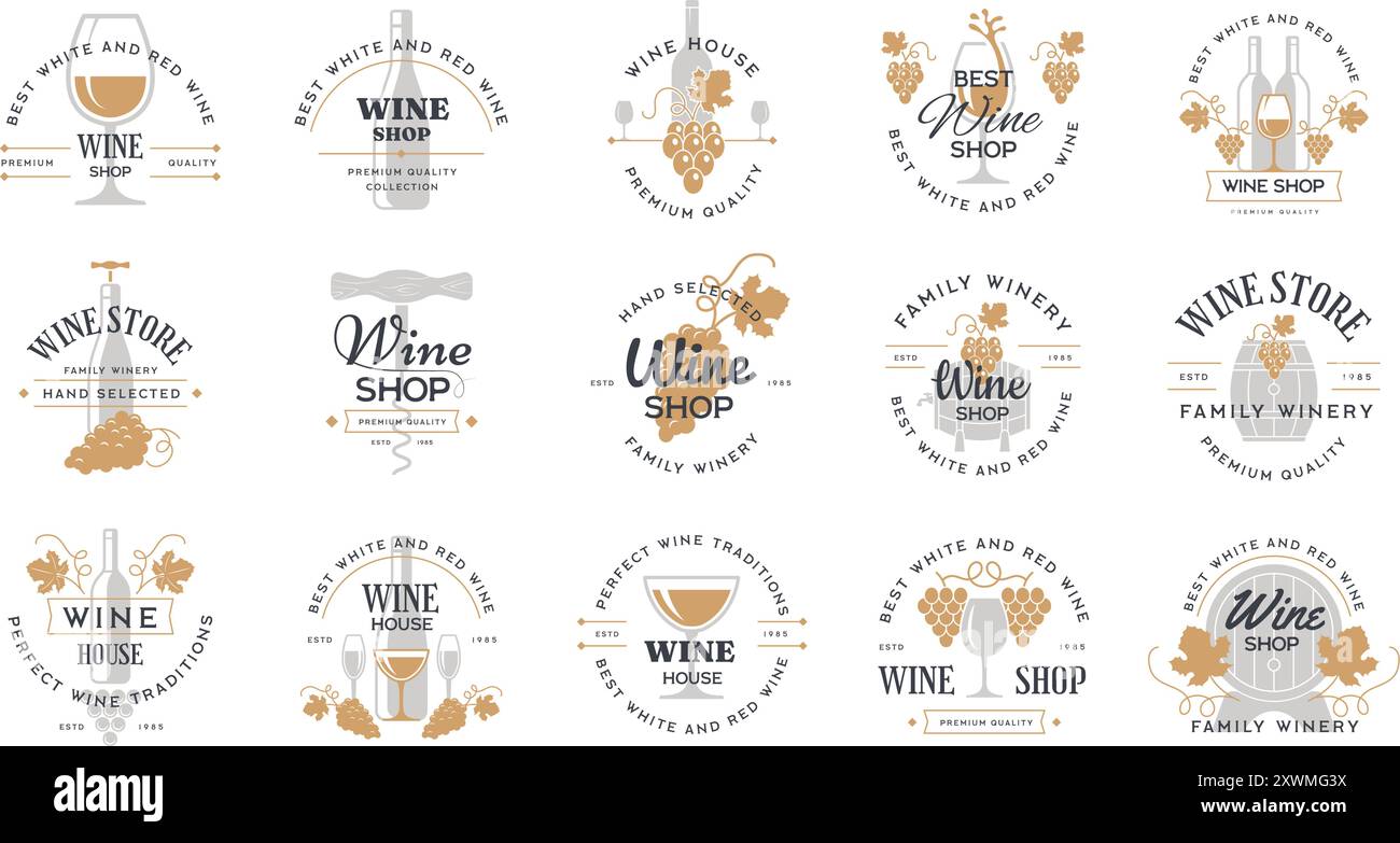Wine badges. Identity collections of wine market logos with grapes and ...
