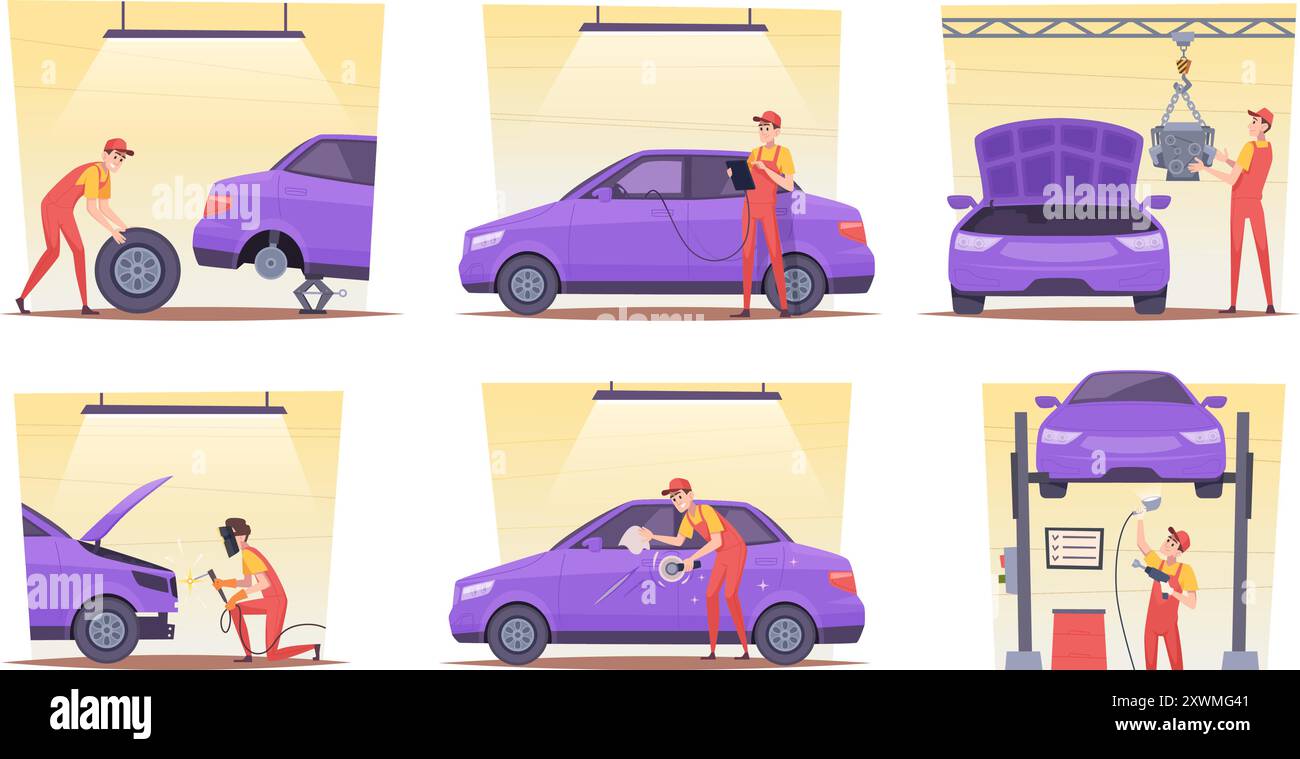 Car service. Mechanics repairman working in car service garage exact ...