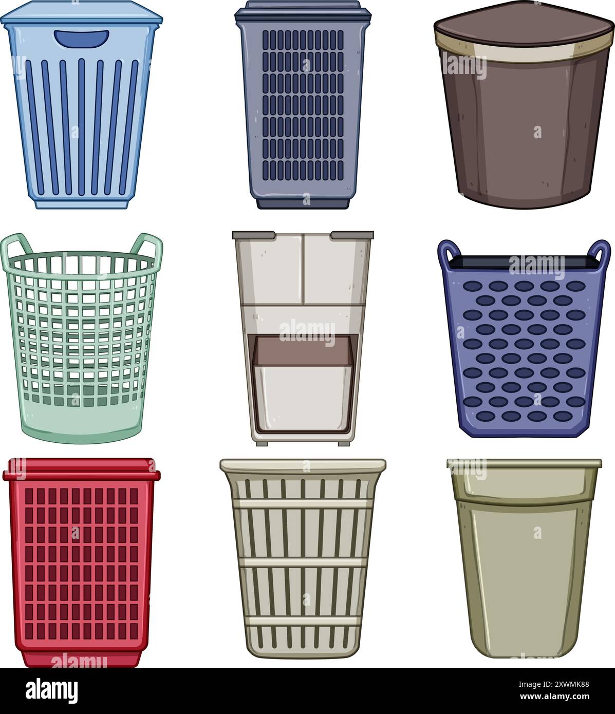 laundry basket plastic set cartoon vector illustration Stock Vector ...