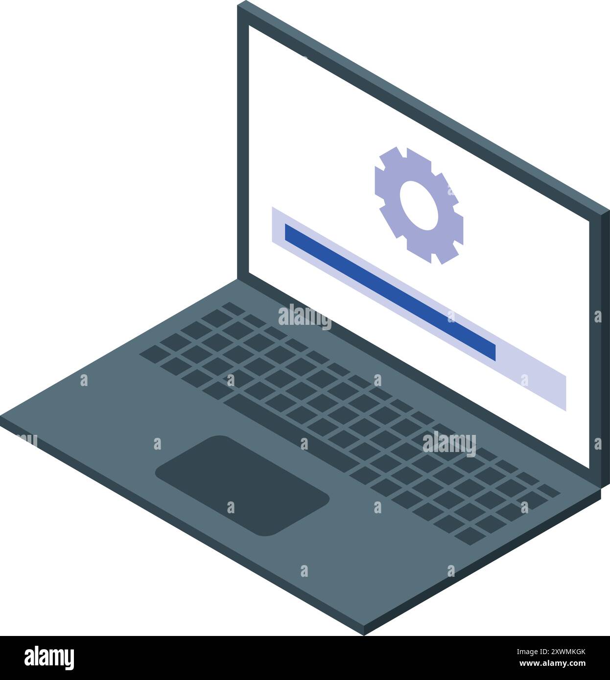 Laptop is displaying a software installation progress bar with a gear icon Stock Vector Image ...