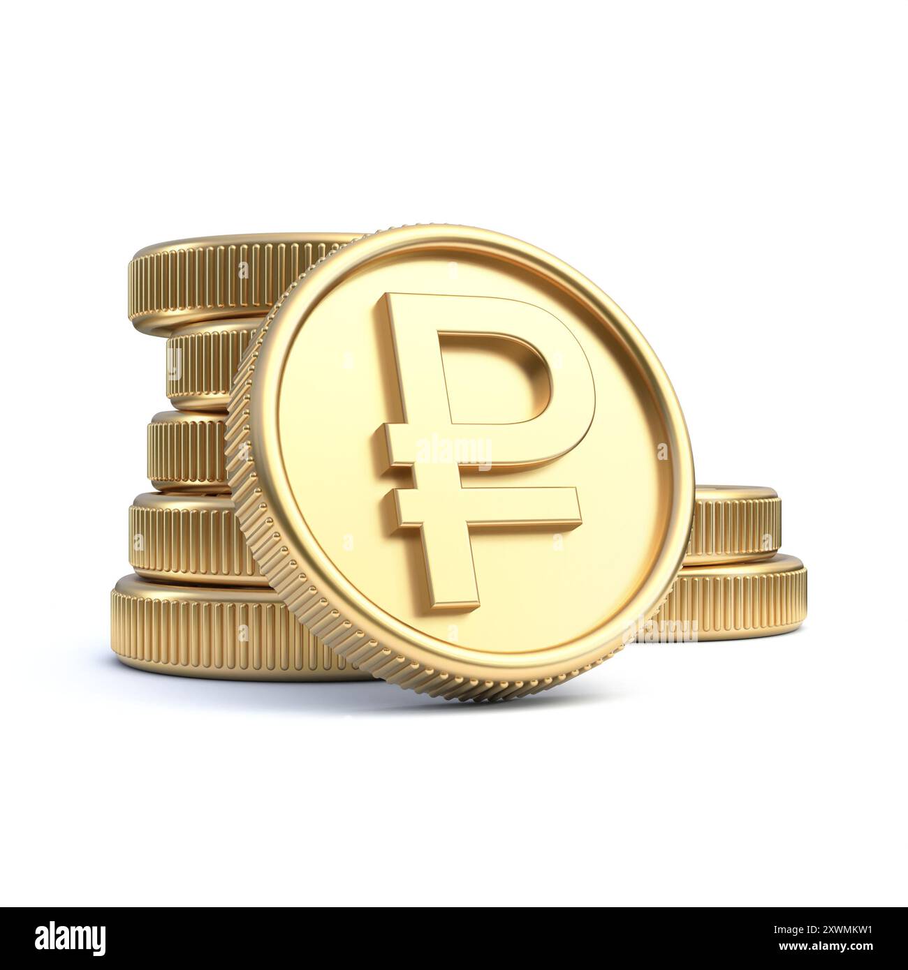 Golden coins with ruble currency symbol 3D rendering illustration ...