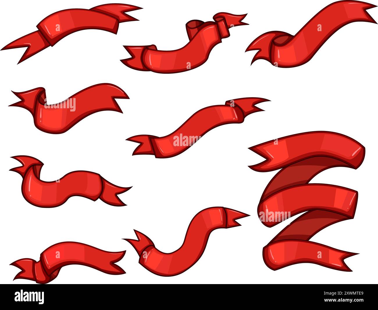red ribbon retro set cartoon vector illustration Stock Vector Image ...