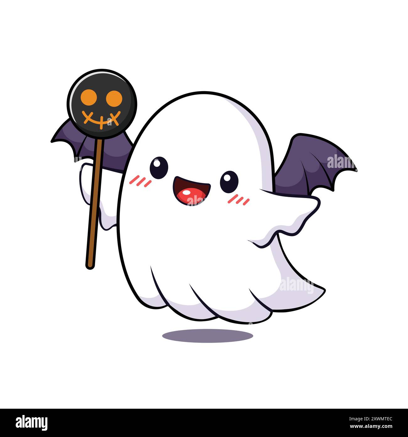 Cute Halloween Ghost Cartoon Character With Candy Stock Vector Image ...