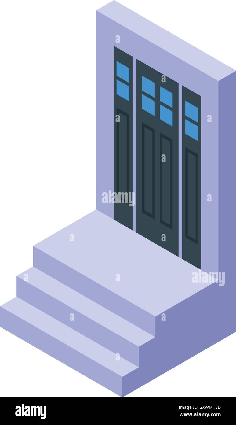 Isometric illustration featuring a porch with stairs leading to a ...