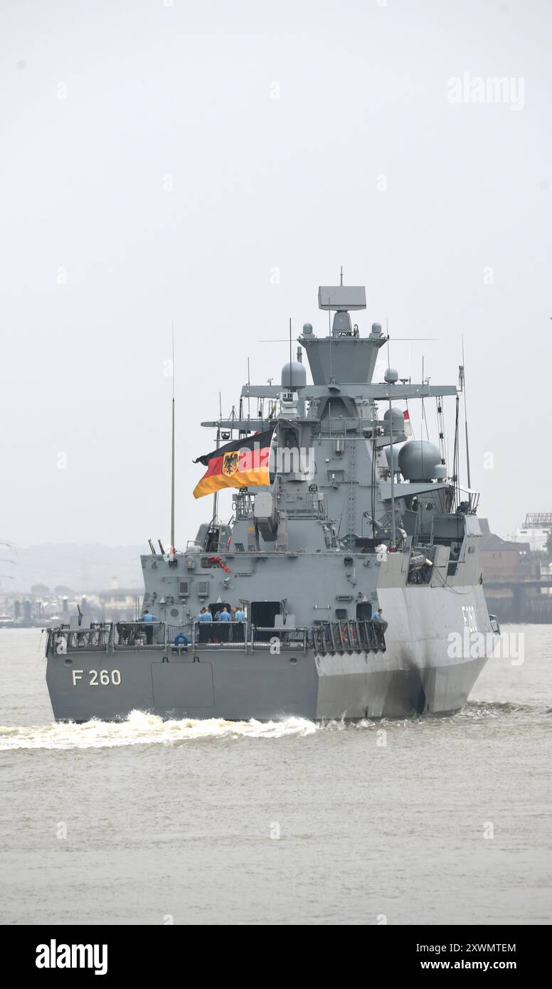 German Navy corvette FGS Braunschweig is pictured passing Gravesend ...