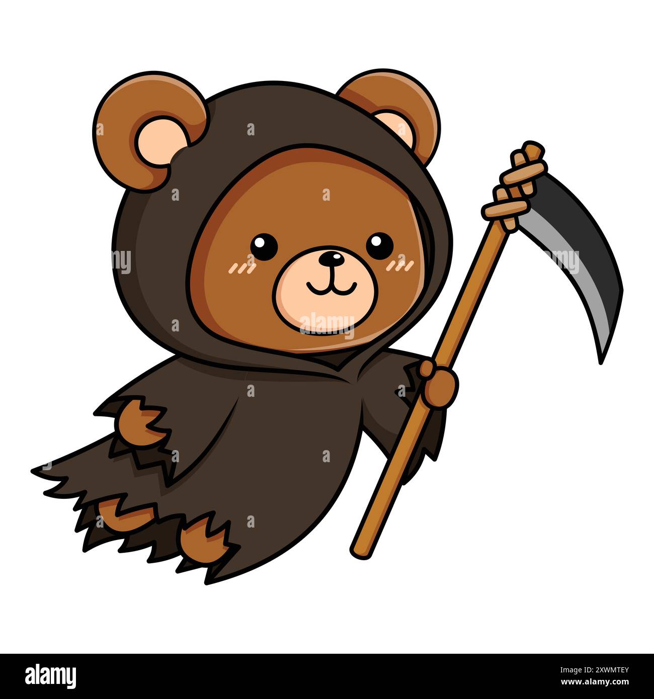 Cute Teddy Bear Grim Reaper Cartoon Character Flying Stock Vector Image ...
