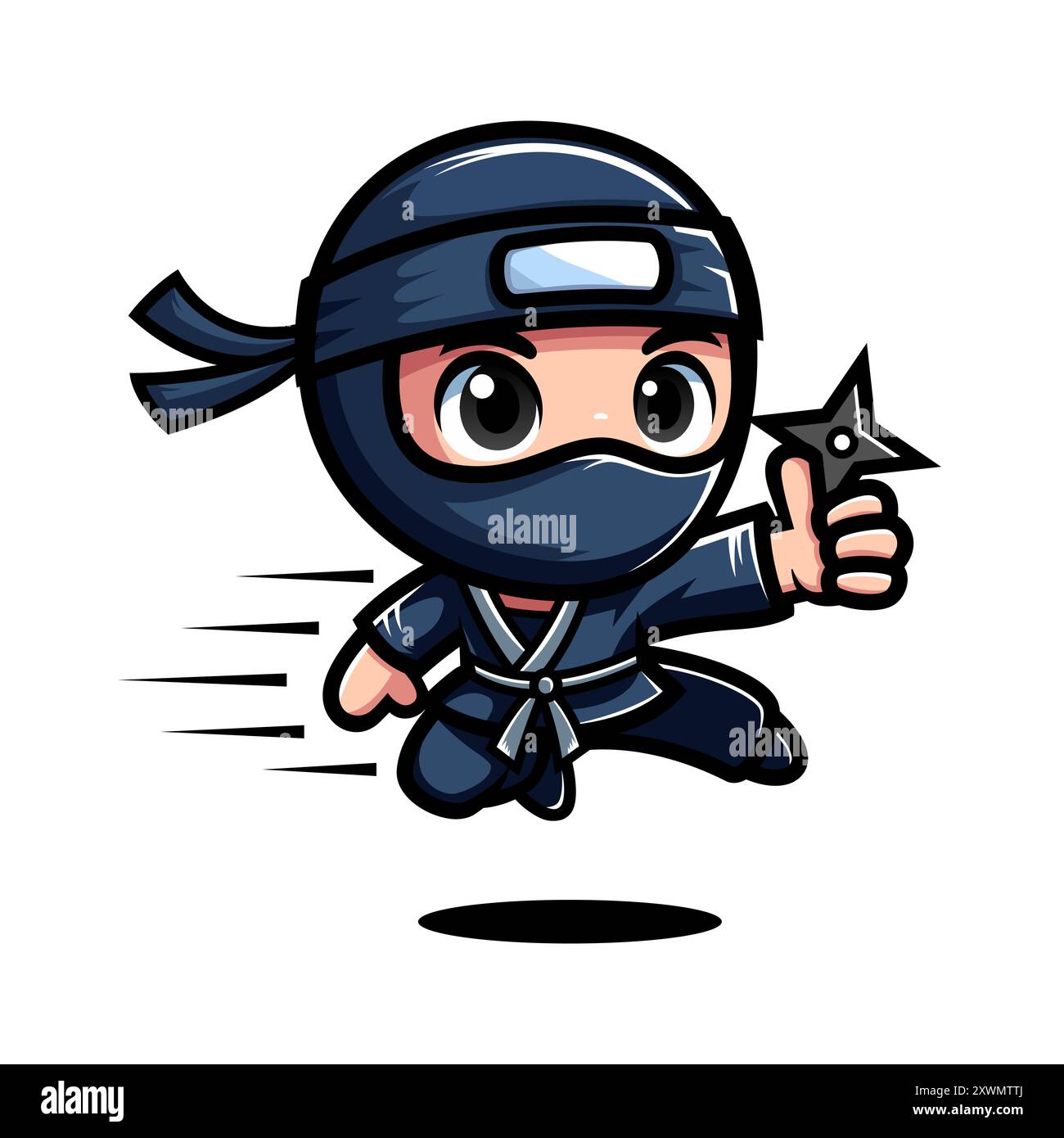 Cute Cartoon Ninja Character Holding Shuriken Stock Vector Image & Art ...