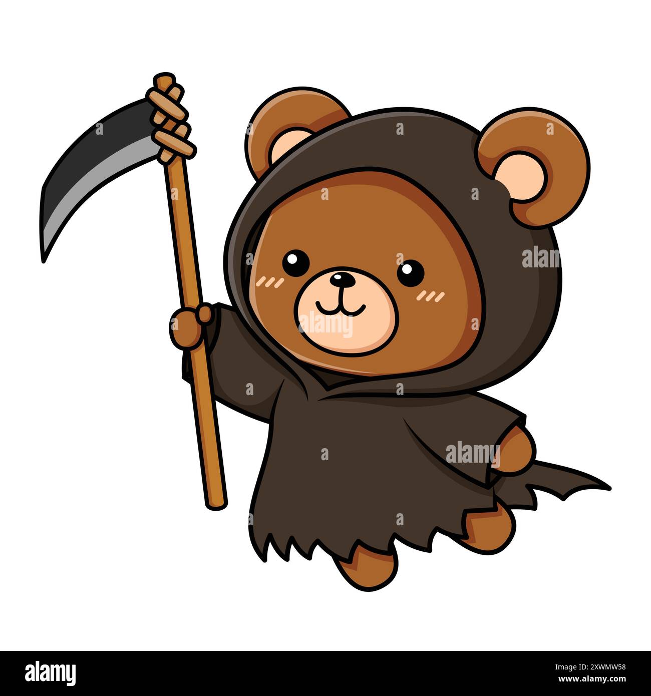 Cute Teddy Bear Grim Reaper Cartoon Character Holding Scythe Stock ...