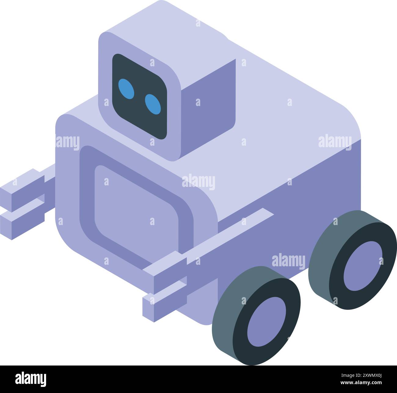 Modern robot moving on wheels isometric view isolated on white ...