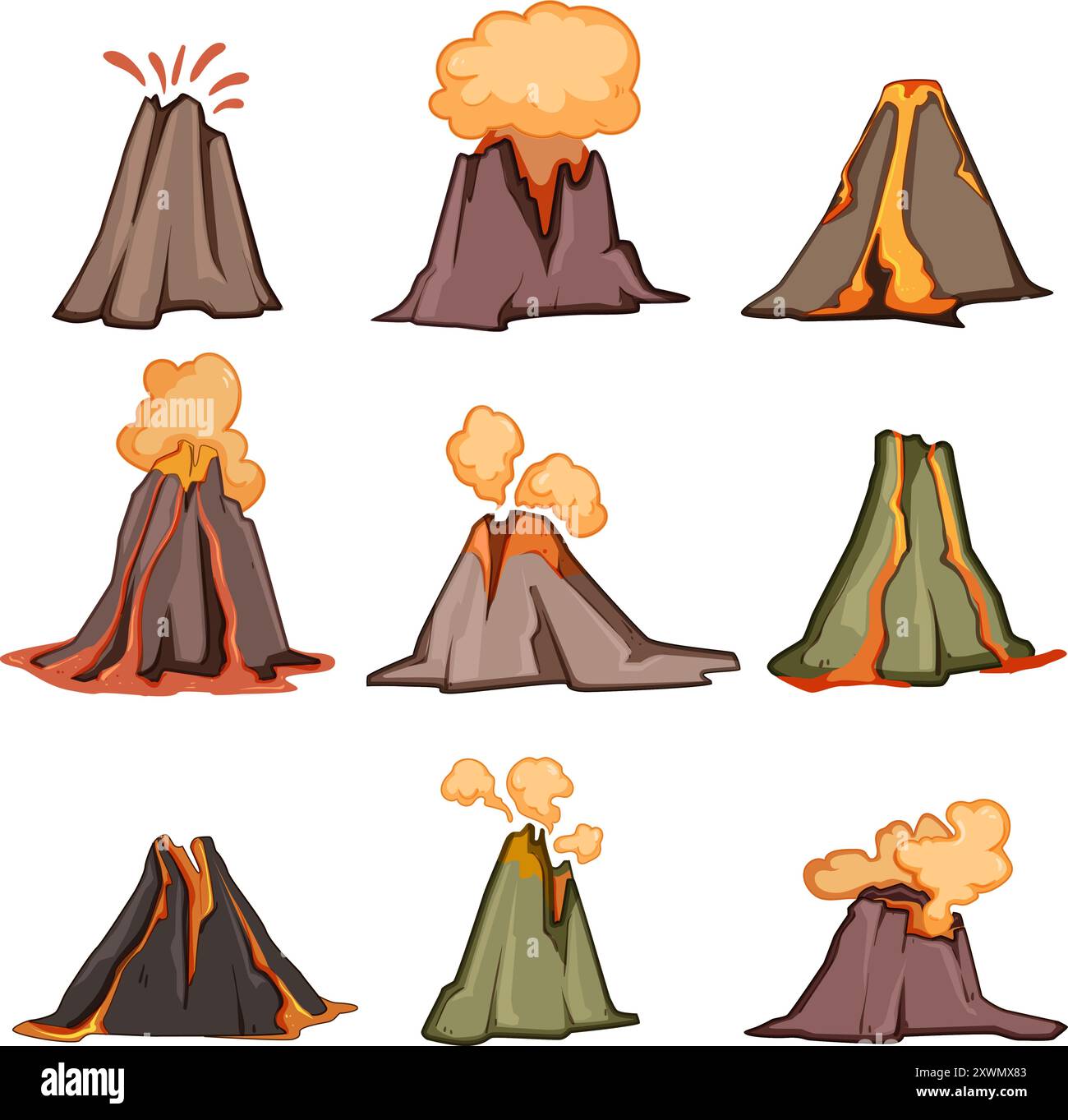 volcano eruption set cartoon vector illustration Stock Vector Image ...