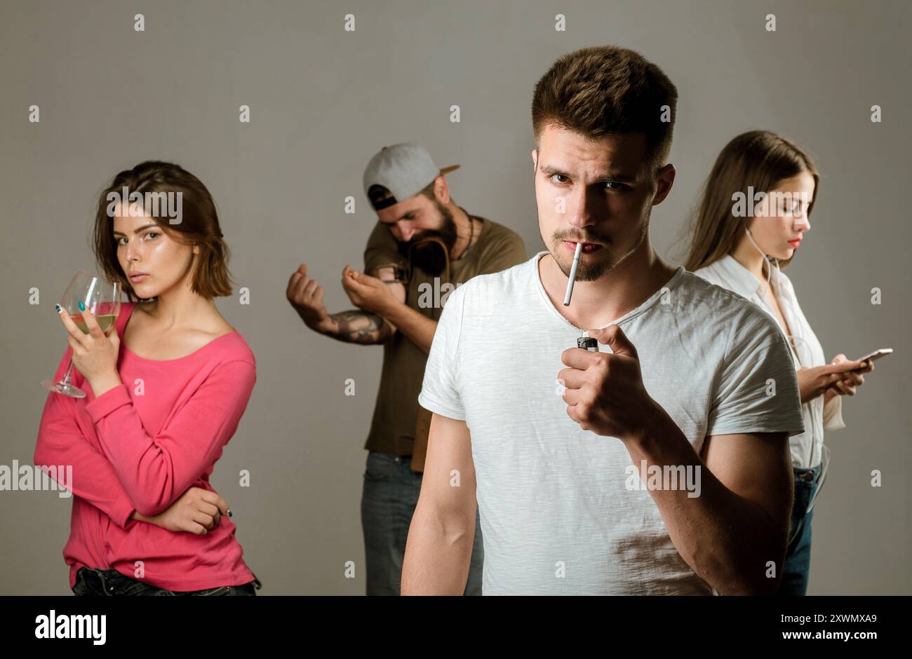 Stop smoking addiction. Actual social problem. Drug addict or medical ...