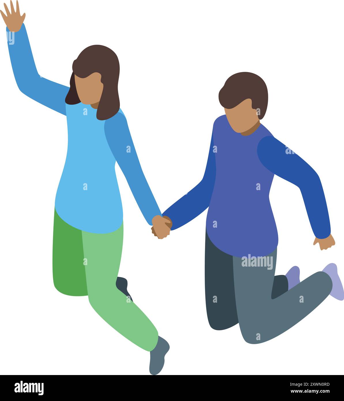 Two people are jumping in celebration, holding hands with big smiles on ...