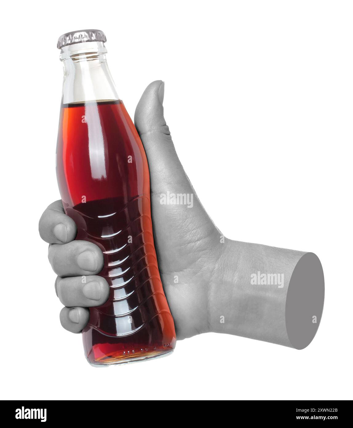 Hand with bottle of cola isolated on a transparent background ...