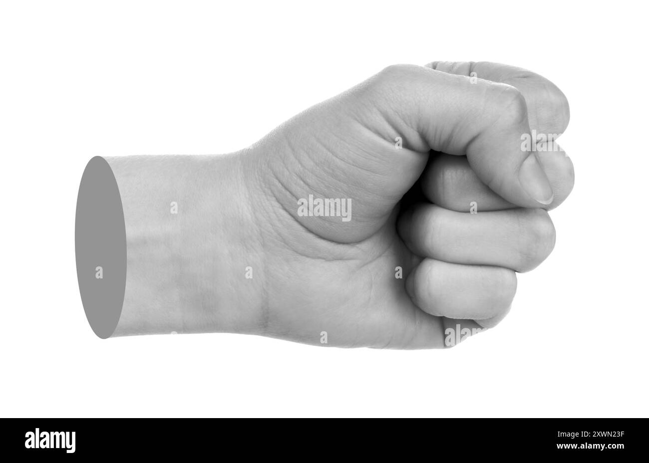 Hand shows fist, isolated on a transparent background. Contemporary art ...